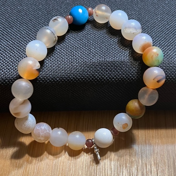 Hand Crafted | Accessories | Mens Agate Bead Bracket 8in Round Handmade ...